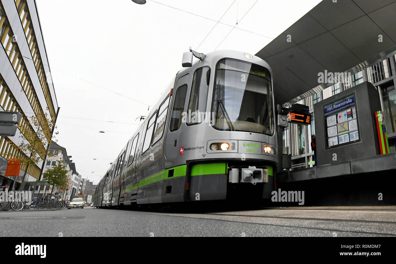 05 November 2018, Lower Saxony, Hannover: A tram line 10 of the ...