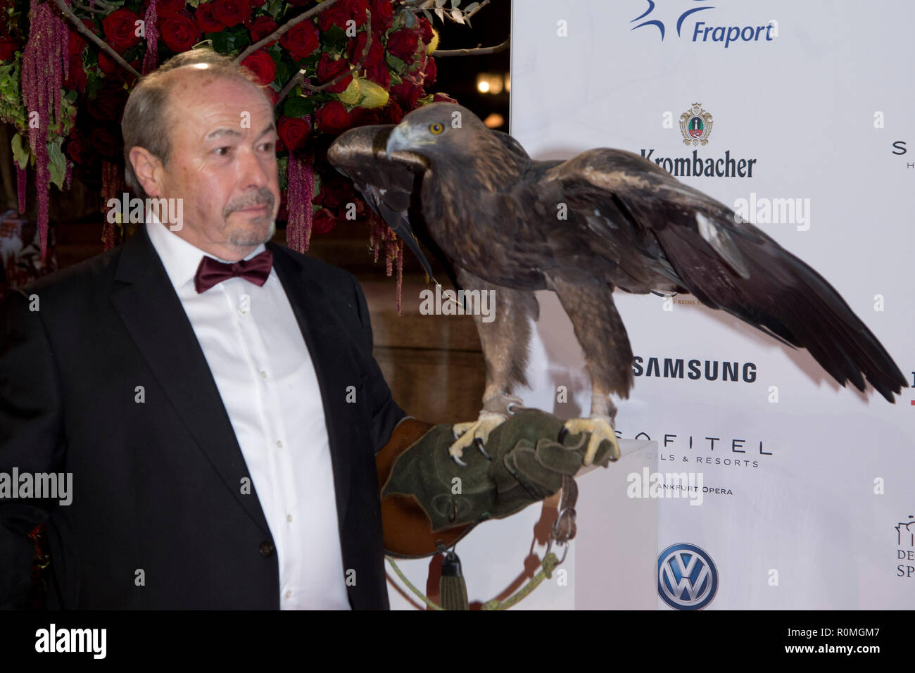 Norbert LAWTSCHA, falconer, with eagle ATTILA, mascot of Eintracht ...