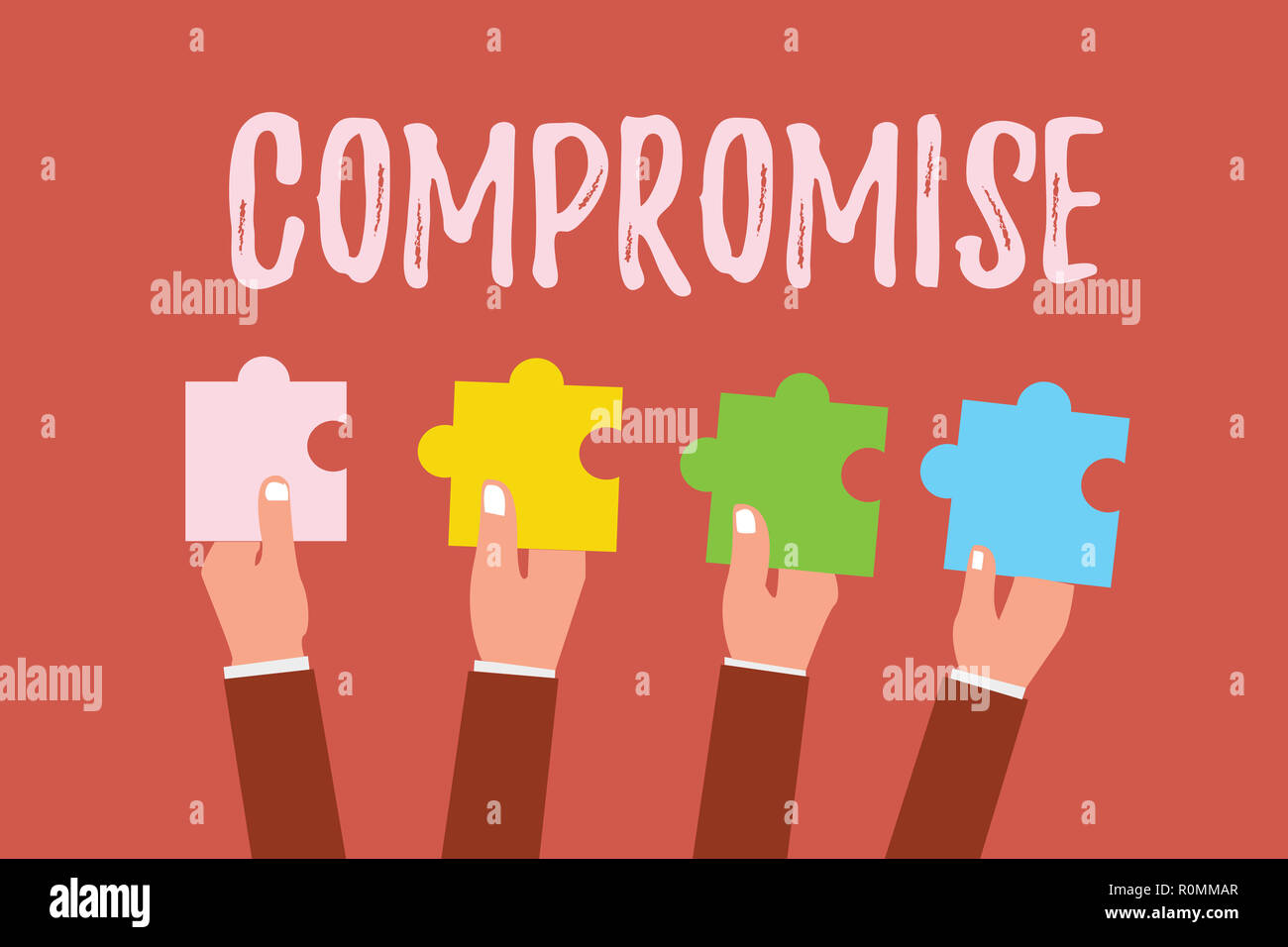 Writing note showing Compromise. Business photo showcasing Come to ...