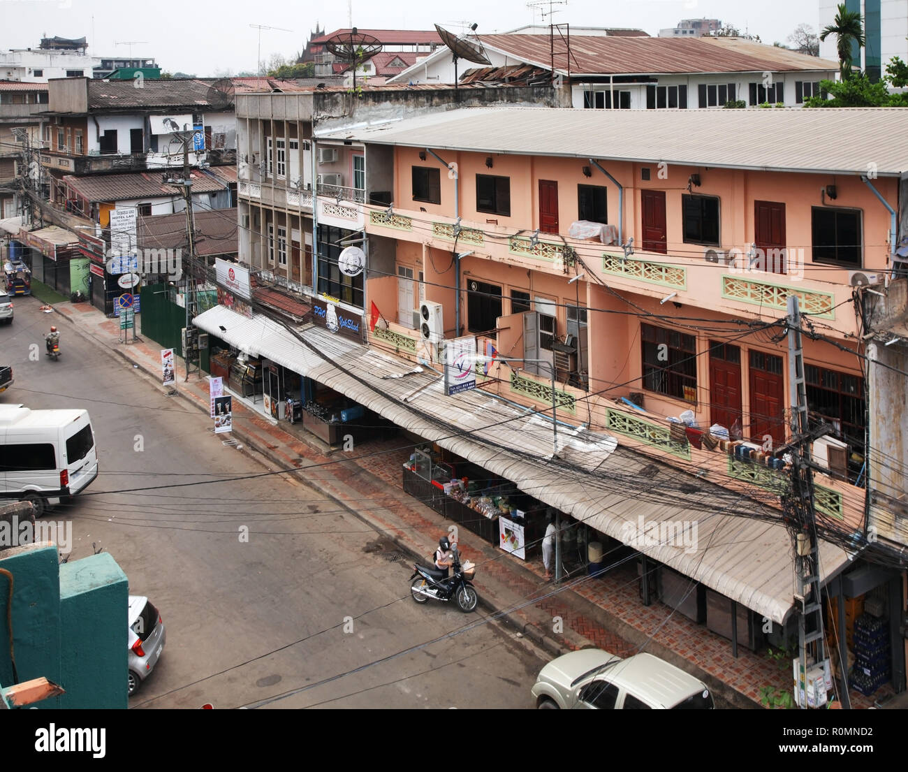 Typical street in Vientiane. Laos Stock Photo - Alamy