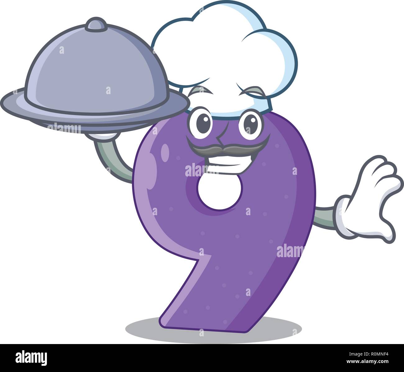 Chef with food number Nine balloon font shaped charcter Stock Vector ...