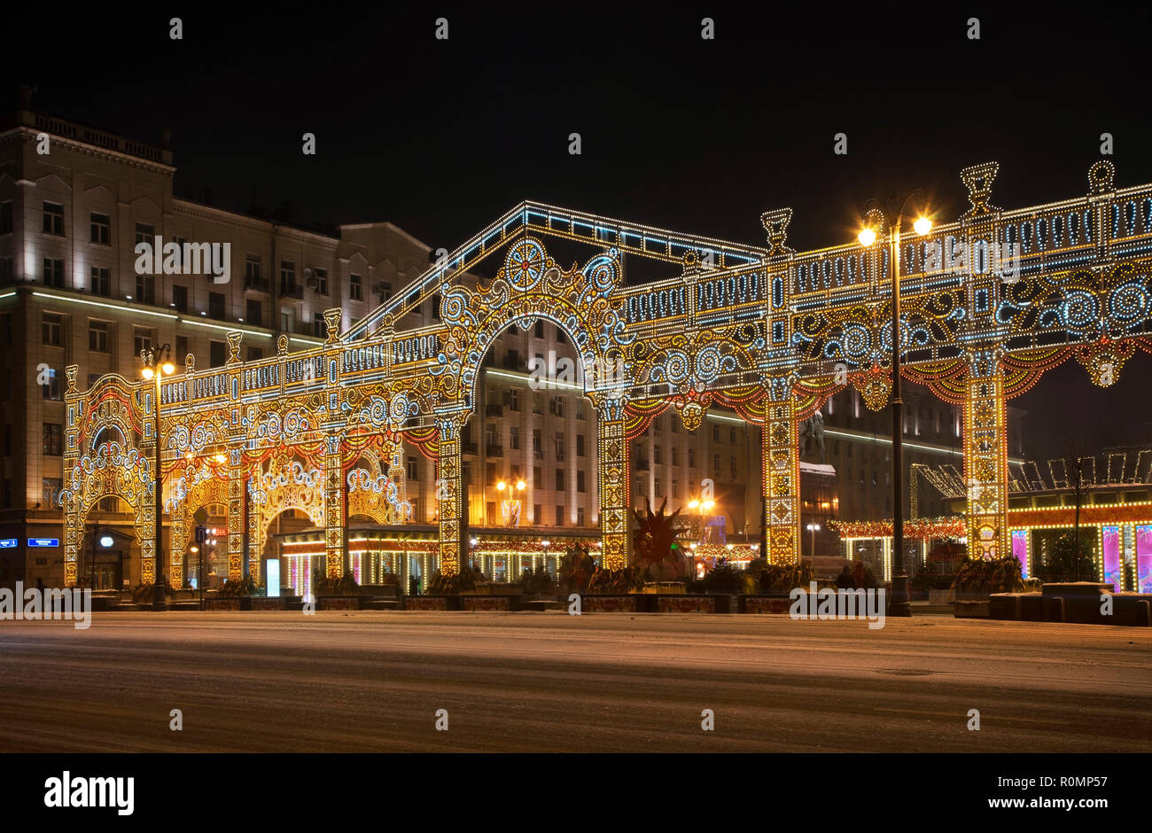 Holiday decorations of Tverskaya street in Moscow. Russia Stock Photo ...