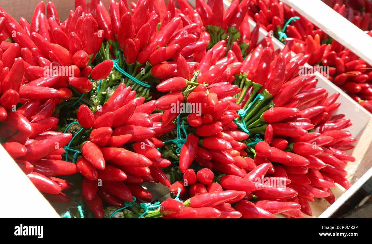 Box full of chili pepper hi-res stock photography and images - Alamy