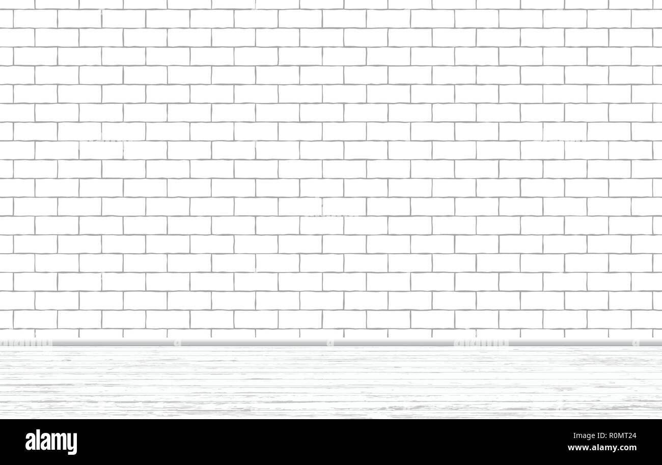Rectangle white brick wall texture with wooden floor. Vector ...