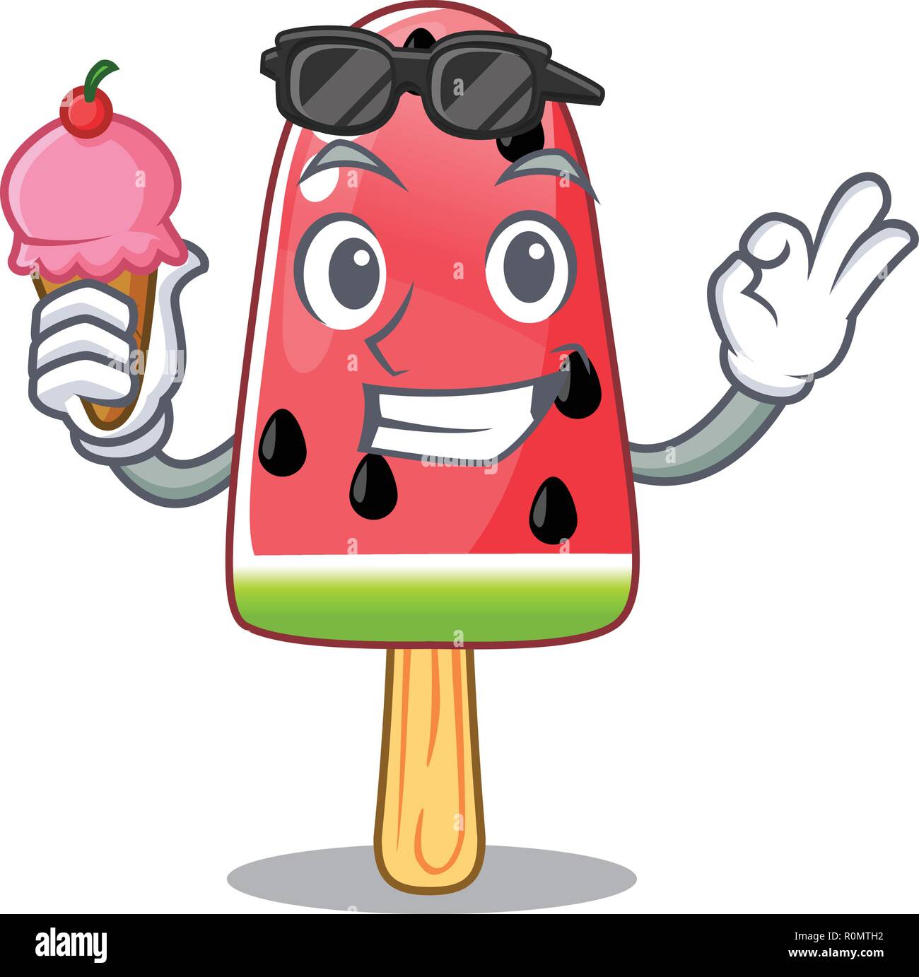 With ice cream watermelon ice cream shaped wood character Stock Vector ...