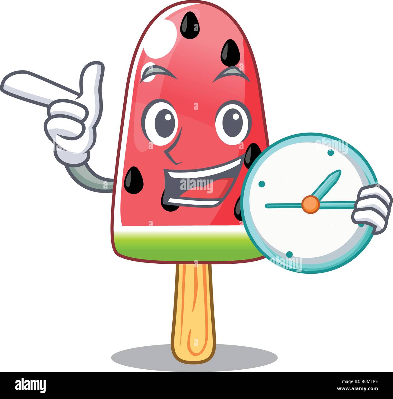 With clock watermelon ice cream shaped wood character Stock Vector ...