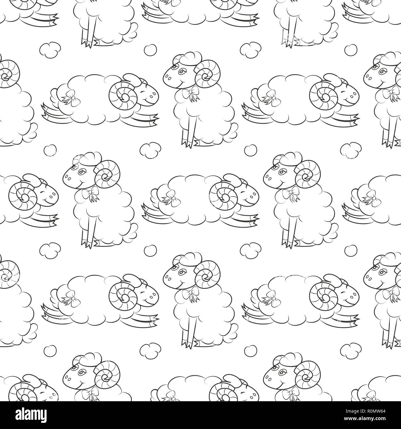 Fluffy sheep flying in the sky with clouds. Baby Wallpaper. Vector ...