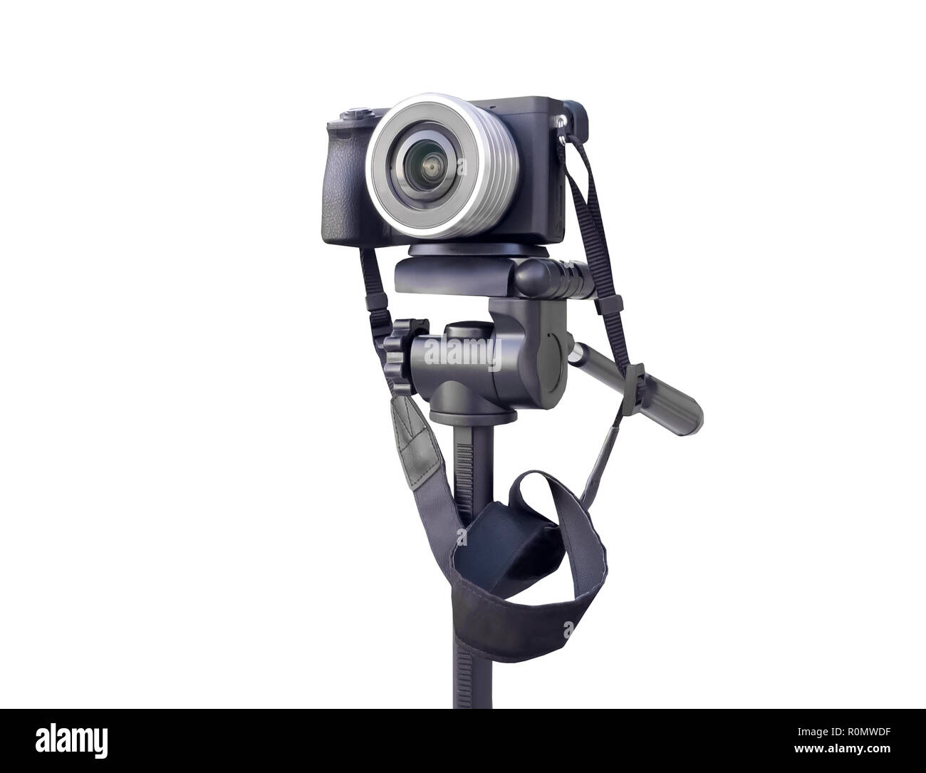 Digital camera on the tripod isolated over white Stock Photo - Alamy