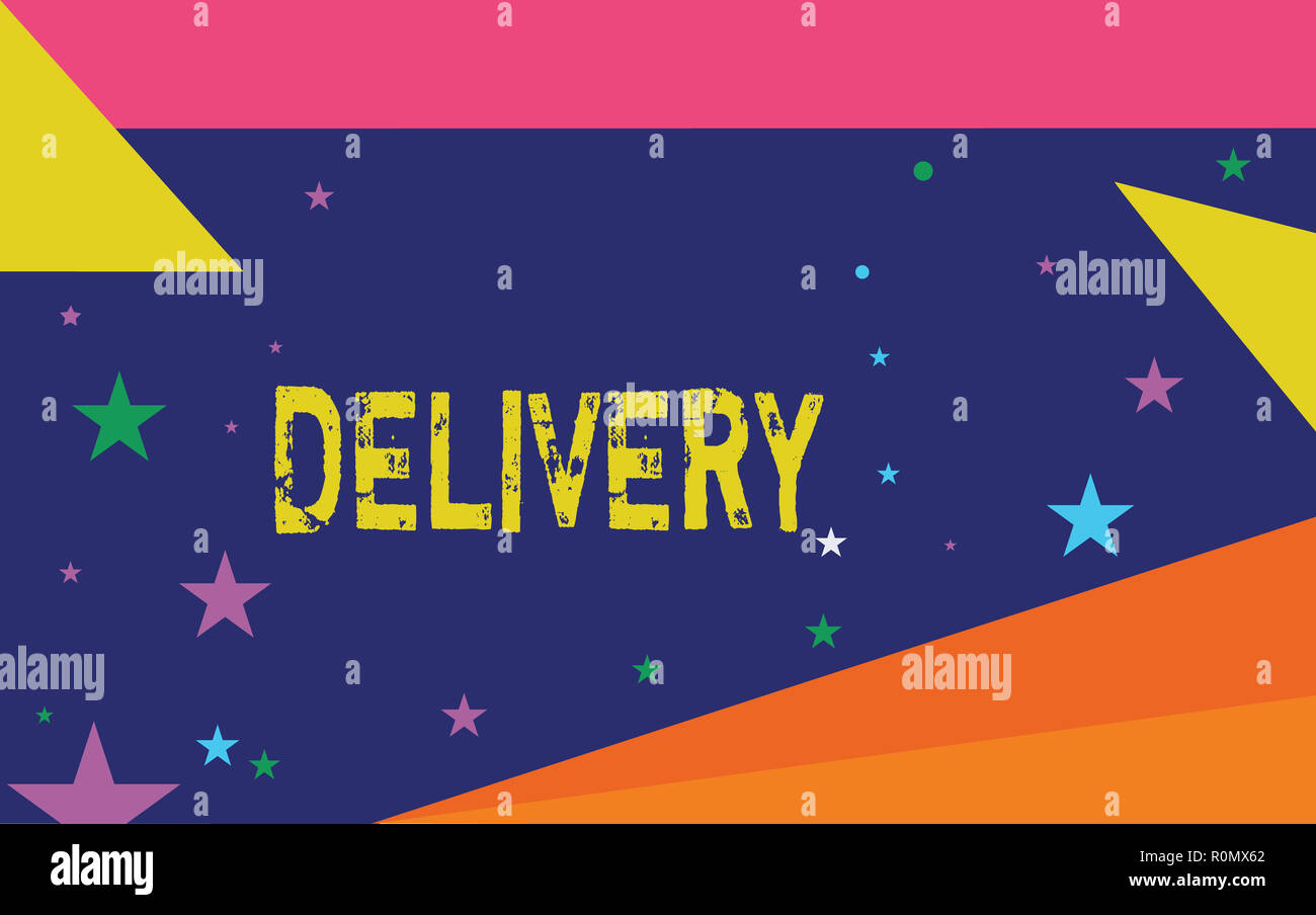 Handwriting text writing Delivery. Concept meaning action of delivering ...