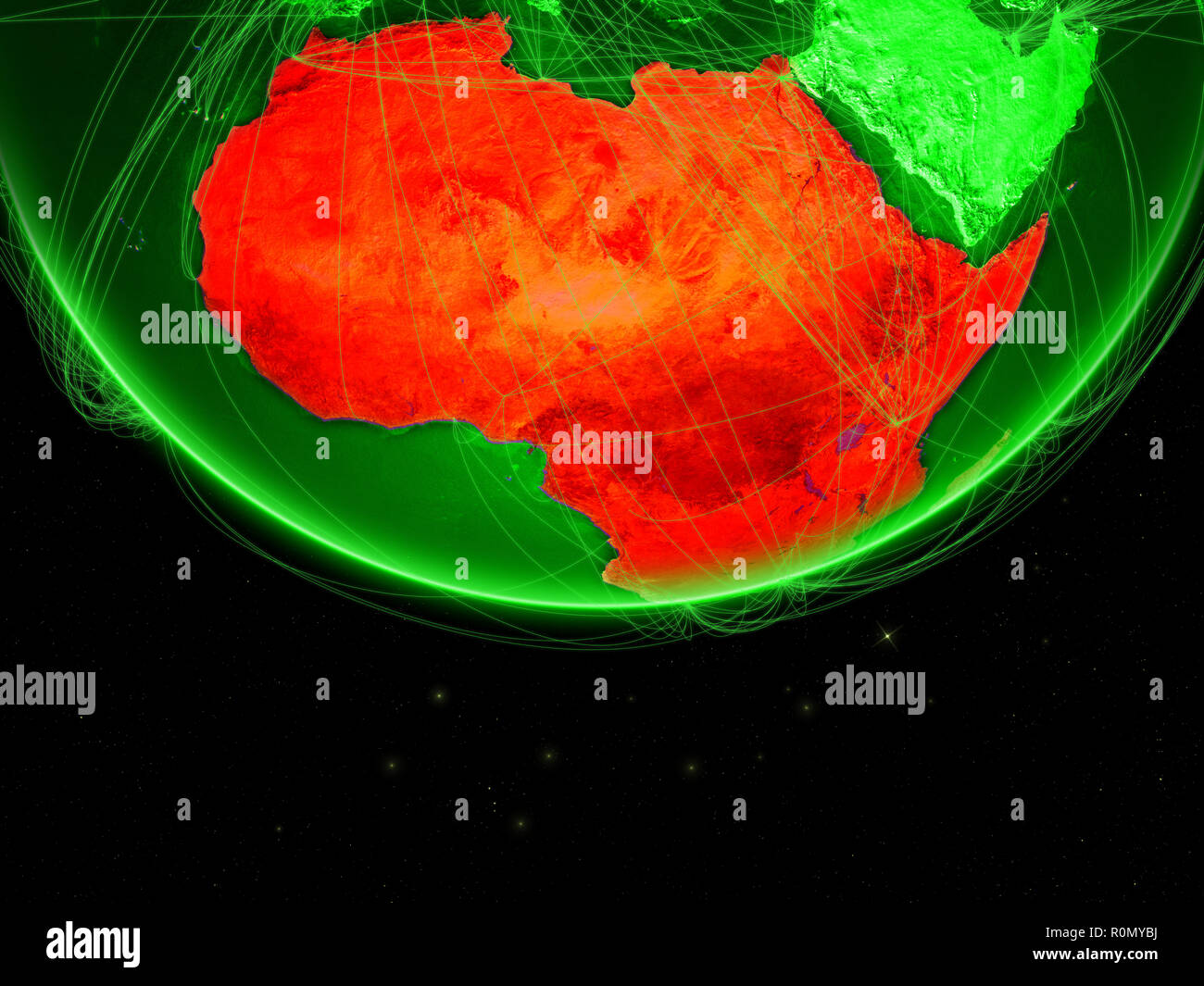 Africa on green Earth with networks. Concept of intercontinental ...