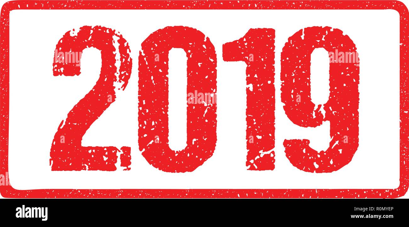 2019 Year Rough Numbers Sign Typography Isolated on White. Red Ink ...