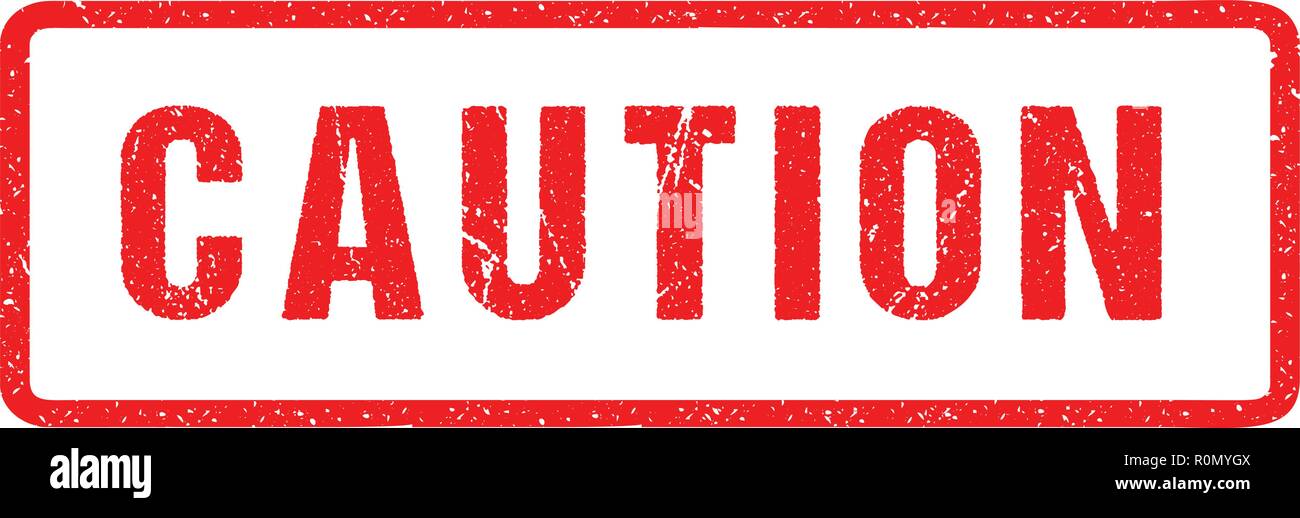 Caution Red Seal Rough Letters Isolated on White. Red Ink Grunge Rubber ...