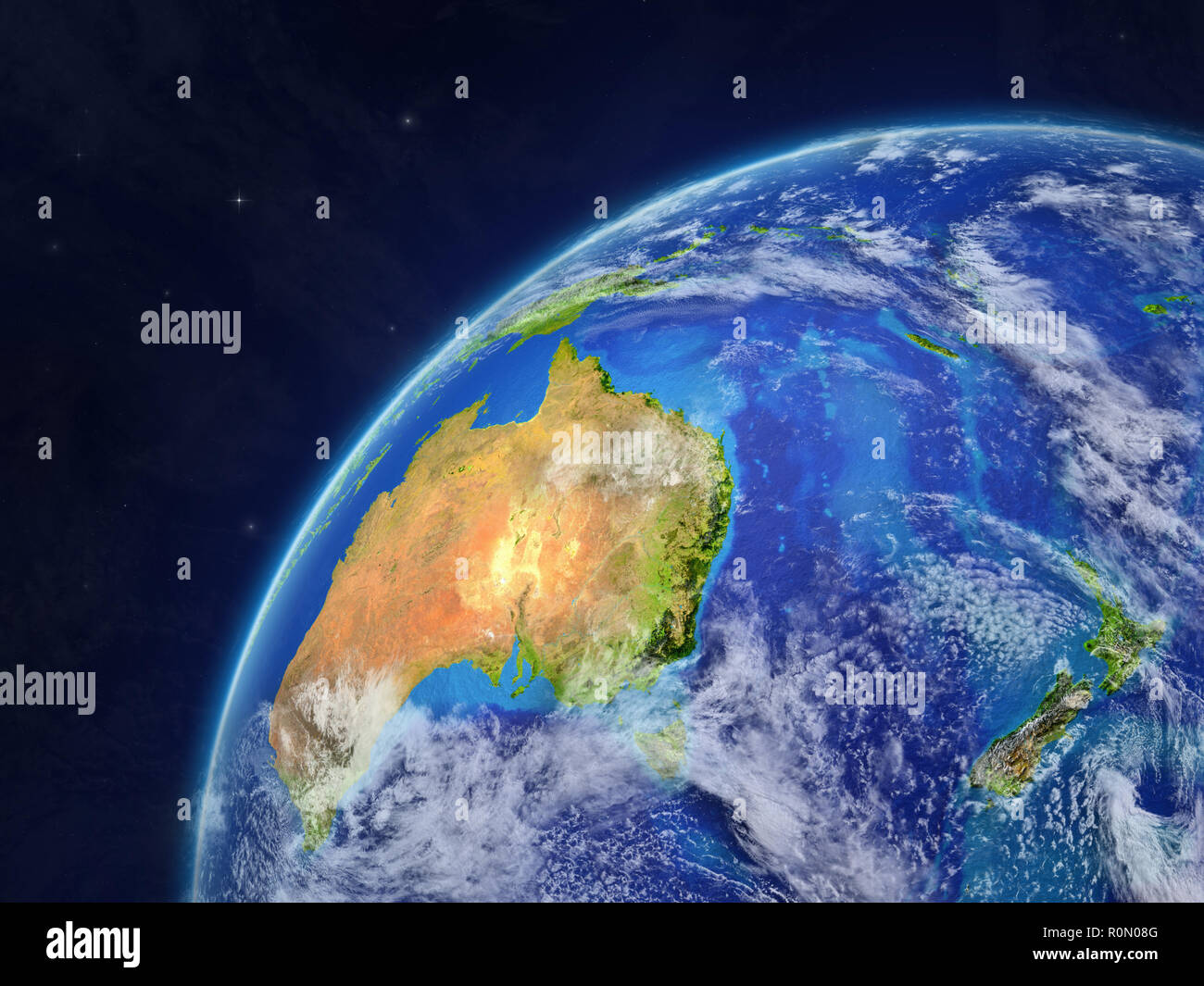 Australia on model of planet Earth with very detailed planet surface ...