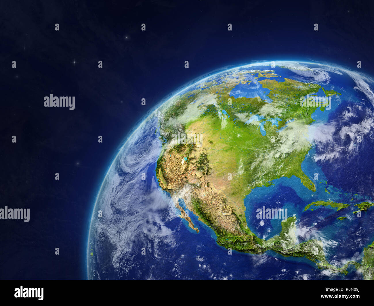 North America on model of planet Earth with very detailed planet ...