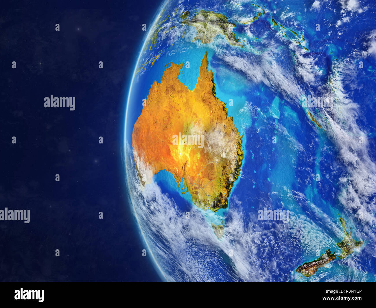 Australia from space on model of planet Earth with country borders and ...
