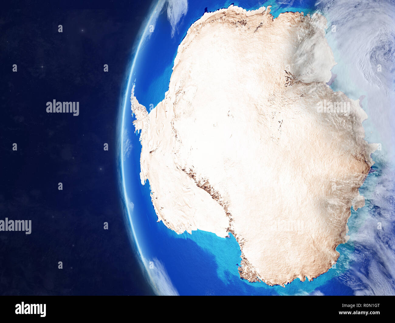 Antarctica from space on model of planet Earth with country borders and ...