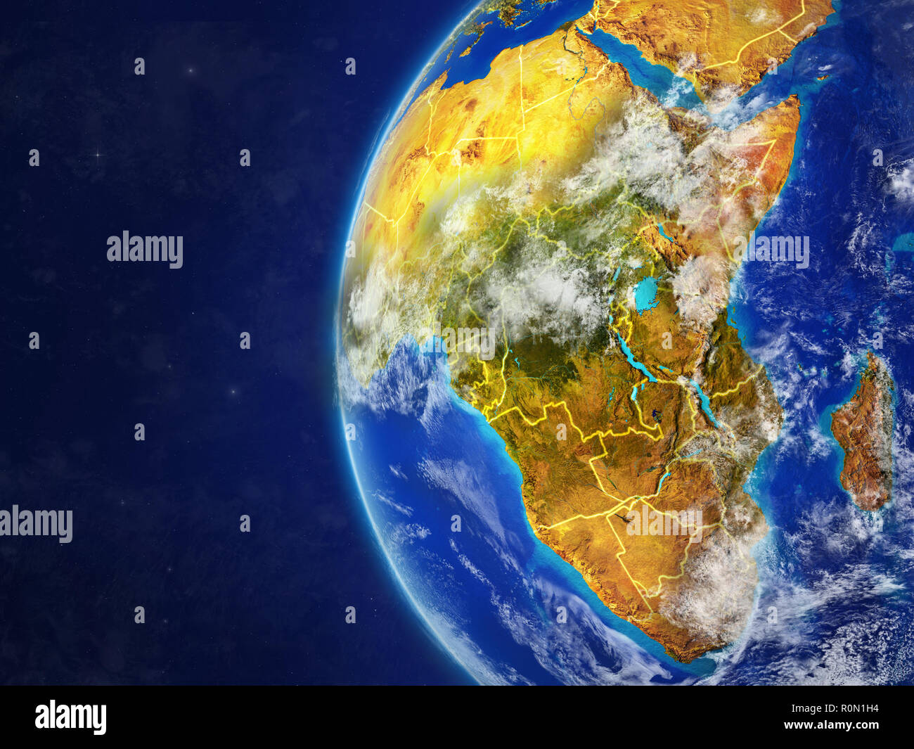 Africa from space on model of planet Earth with country borders and ...