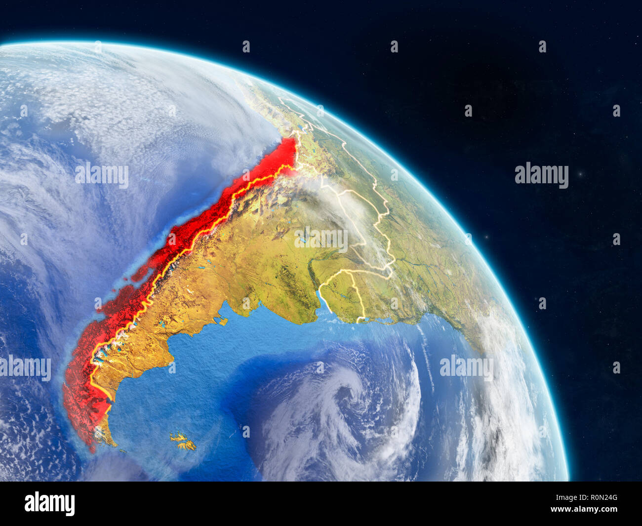 Chile from space on realistic model of planet Earth with country ...