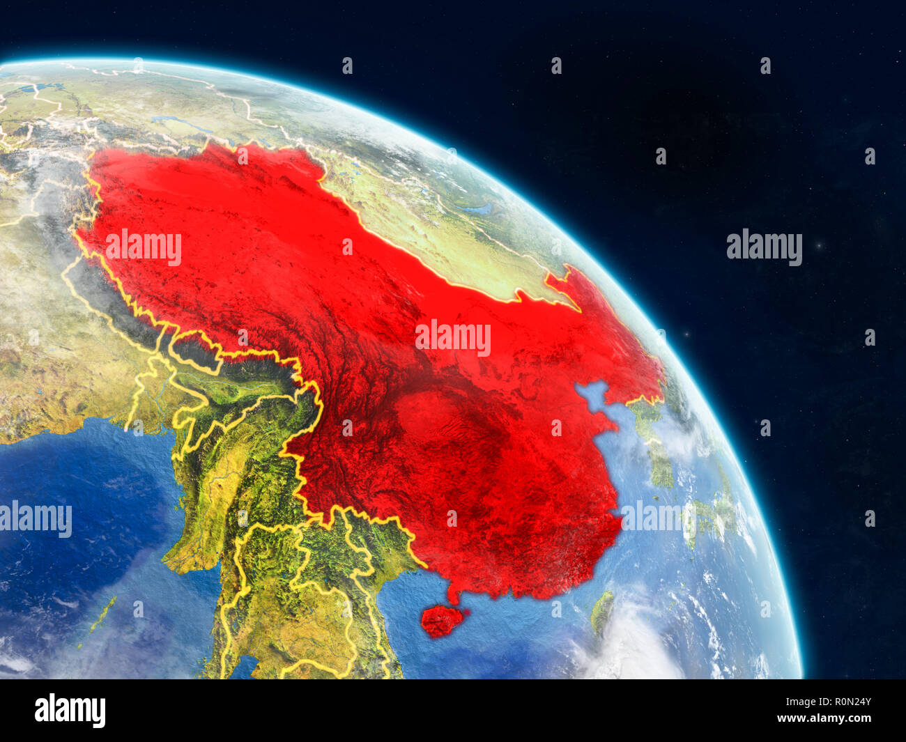 China from space on realistic model of planet Earth with country ...