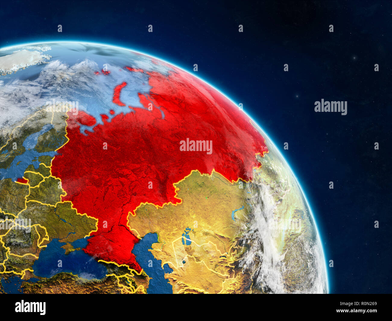 Russia from space on realistic model of planet Earth with country ...