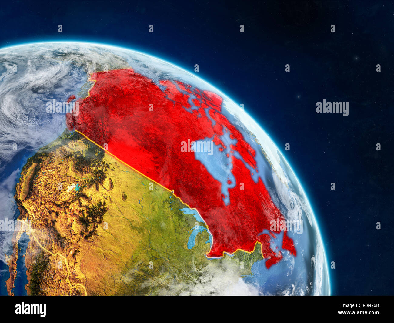 Canada from space on realistic model of planet Earth with country ...