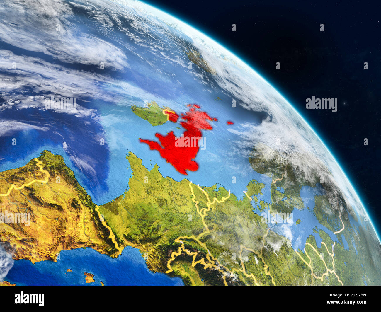 United Kingdom from space on realistic model of planet Earth with ...