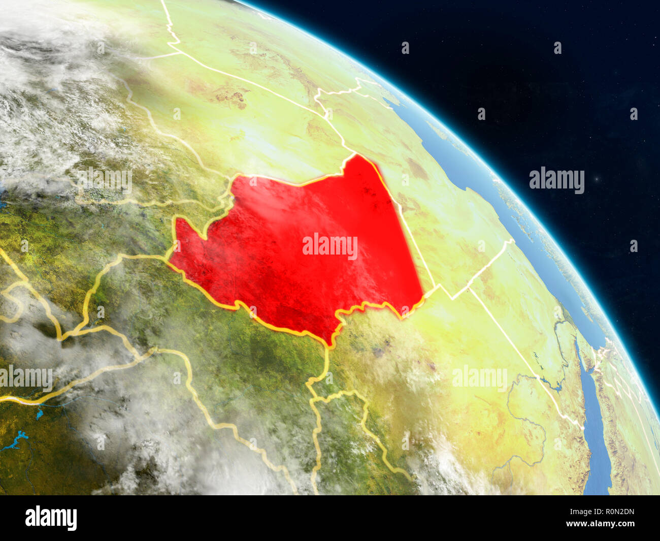 Chad from space on realistic model of planet Earth with country borders ...