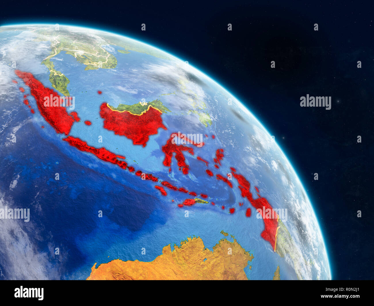 Indonesia from space on realistic model of planet Earth with country ...