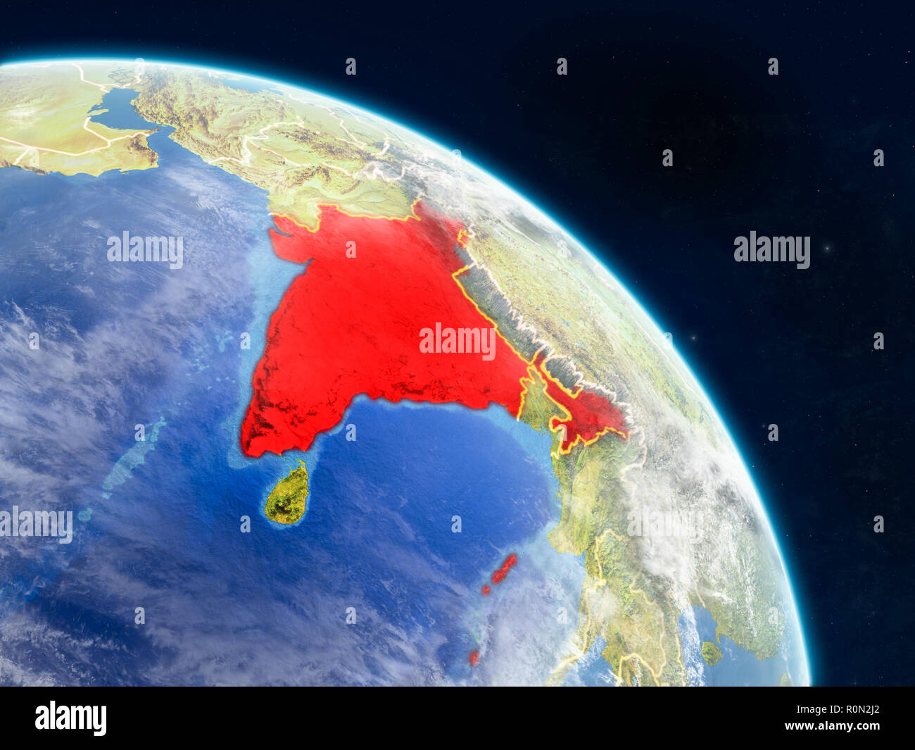 India from space on realistic model of planet Earth with country ...
