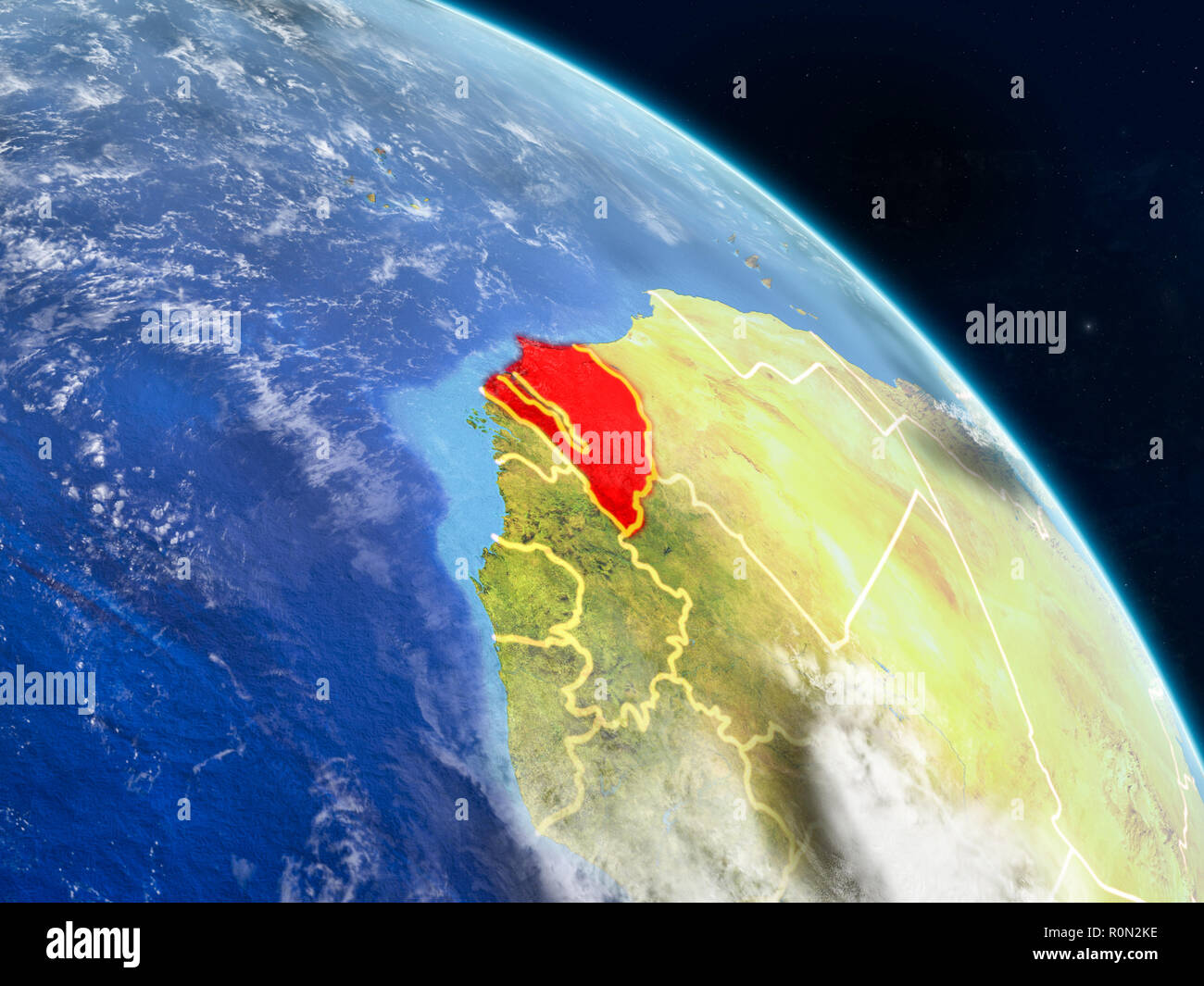 Senegal from space on realistic model of planet Earth with country ...