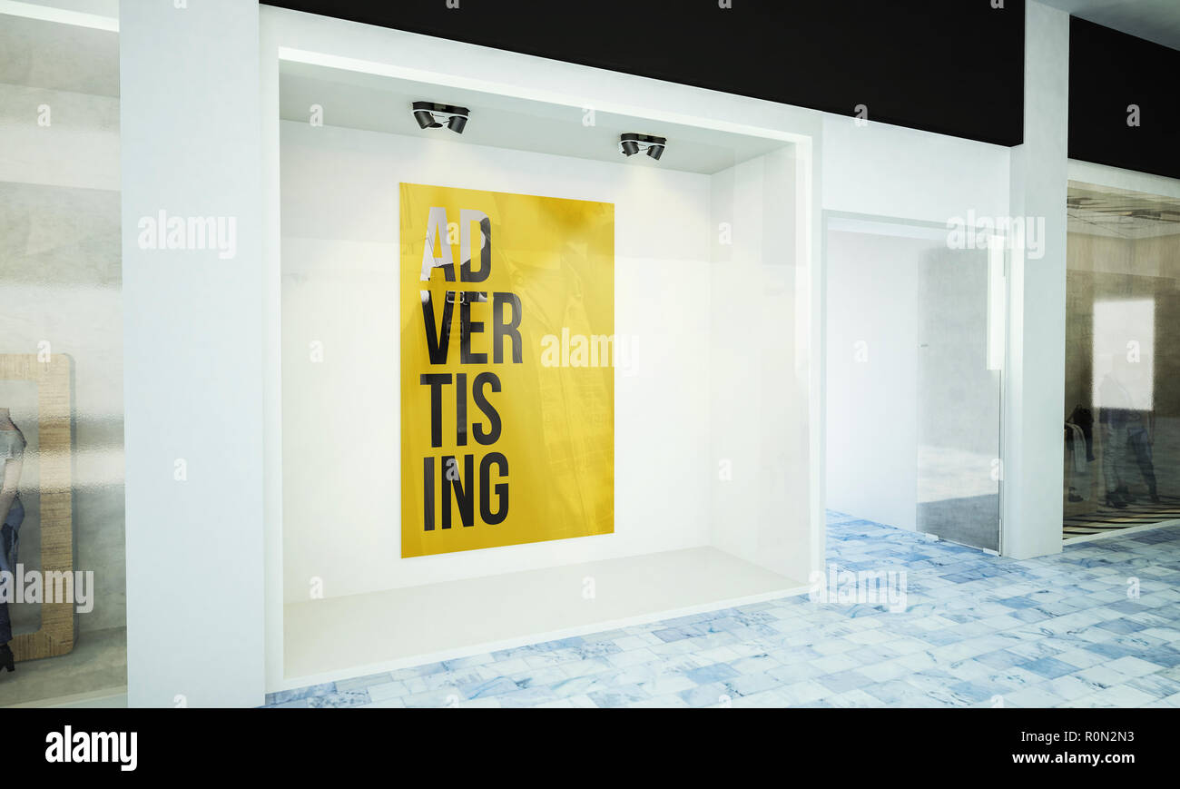 Poster advertising on storefront 3d rendering Stock Photo - Alamy