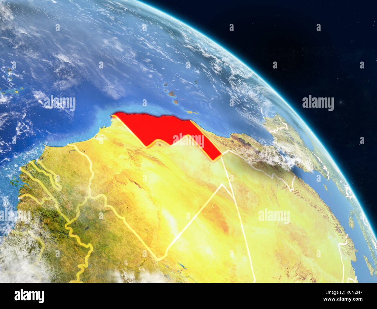 Western Sahara from space on realistic model of planet Earth with ...