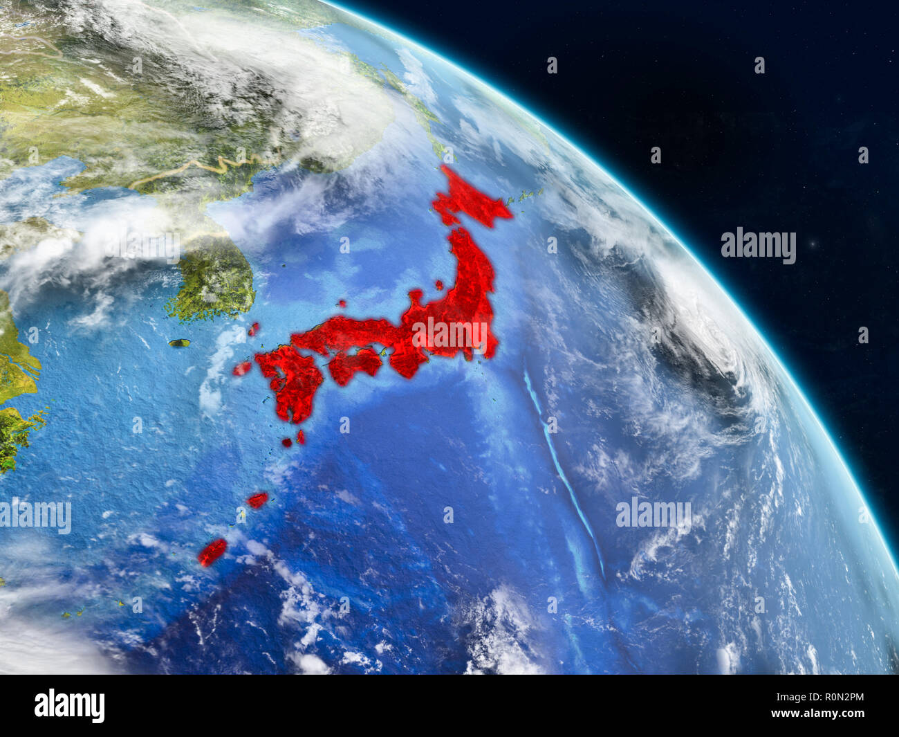 Japan from space on realistic model of planet Earth with country ...
