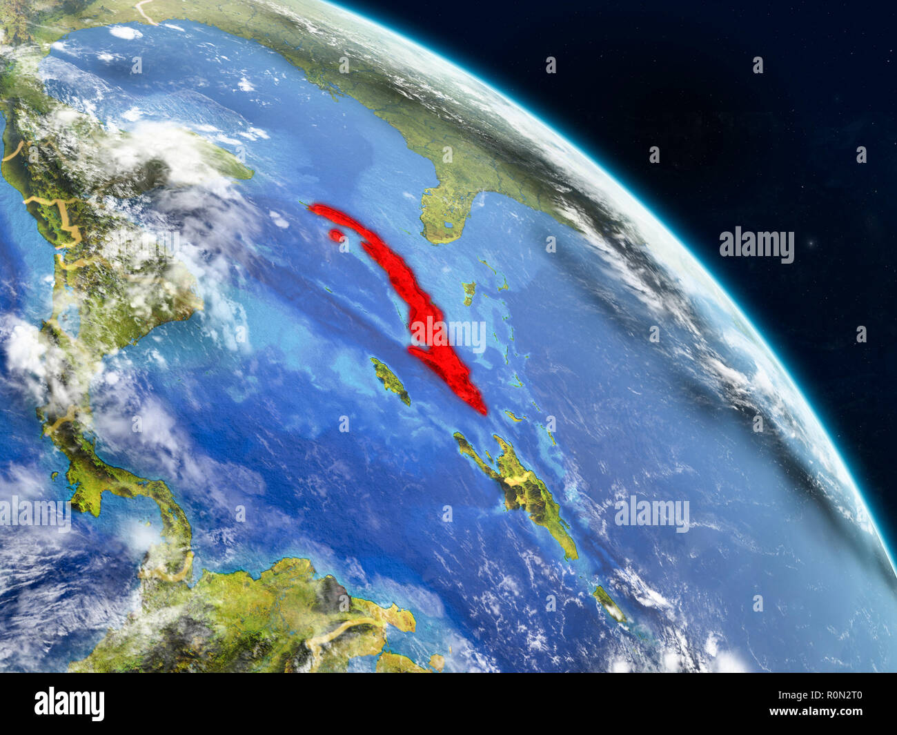 Cuba from space on realistic model of planet Earth with country borders ...