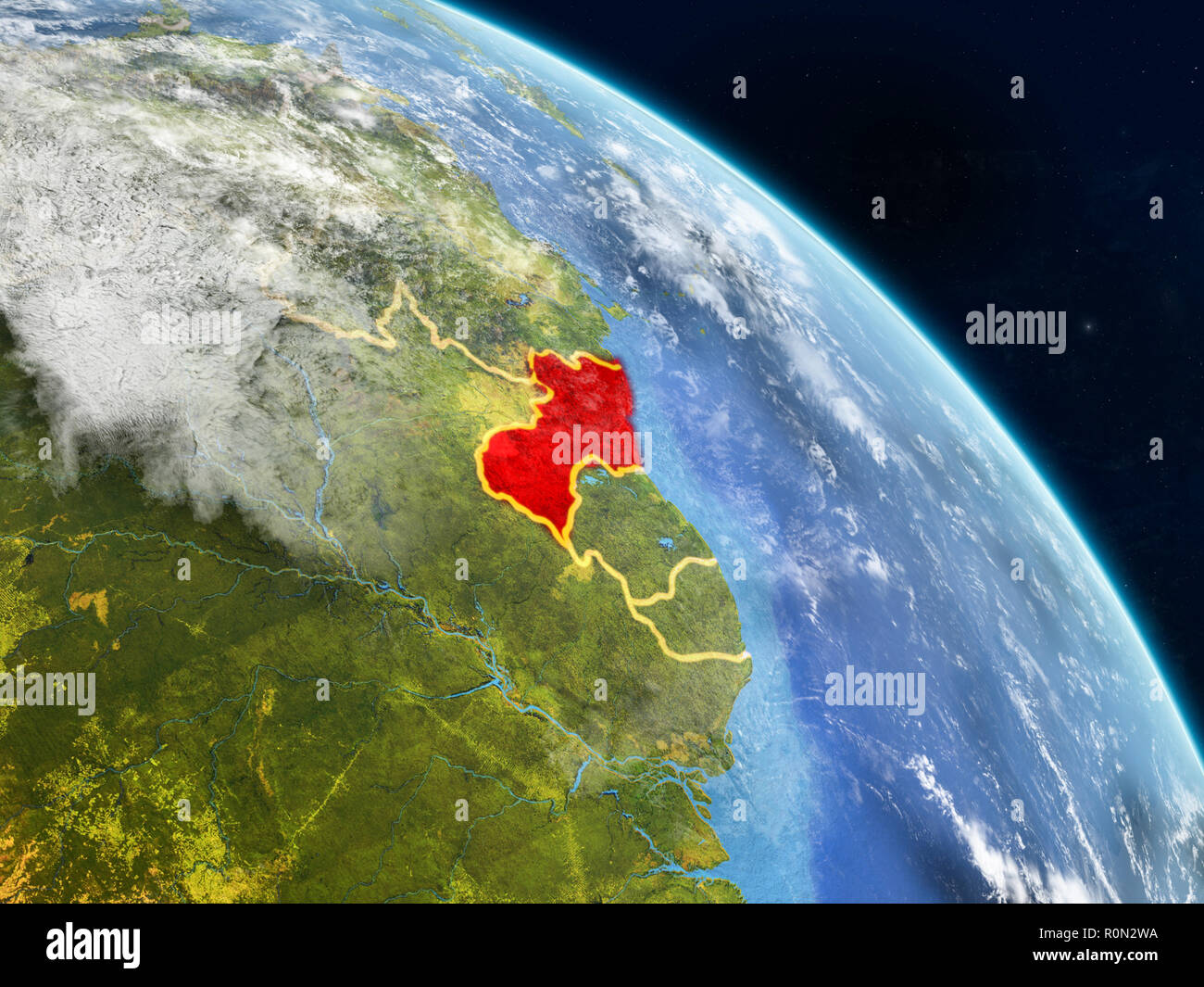 Guyana from space on realistic model of planet Earth with country ...