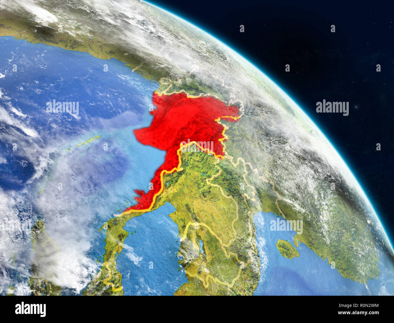 Myanmar from space on realistic model of planet Earth with country ...