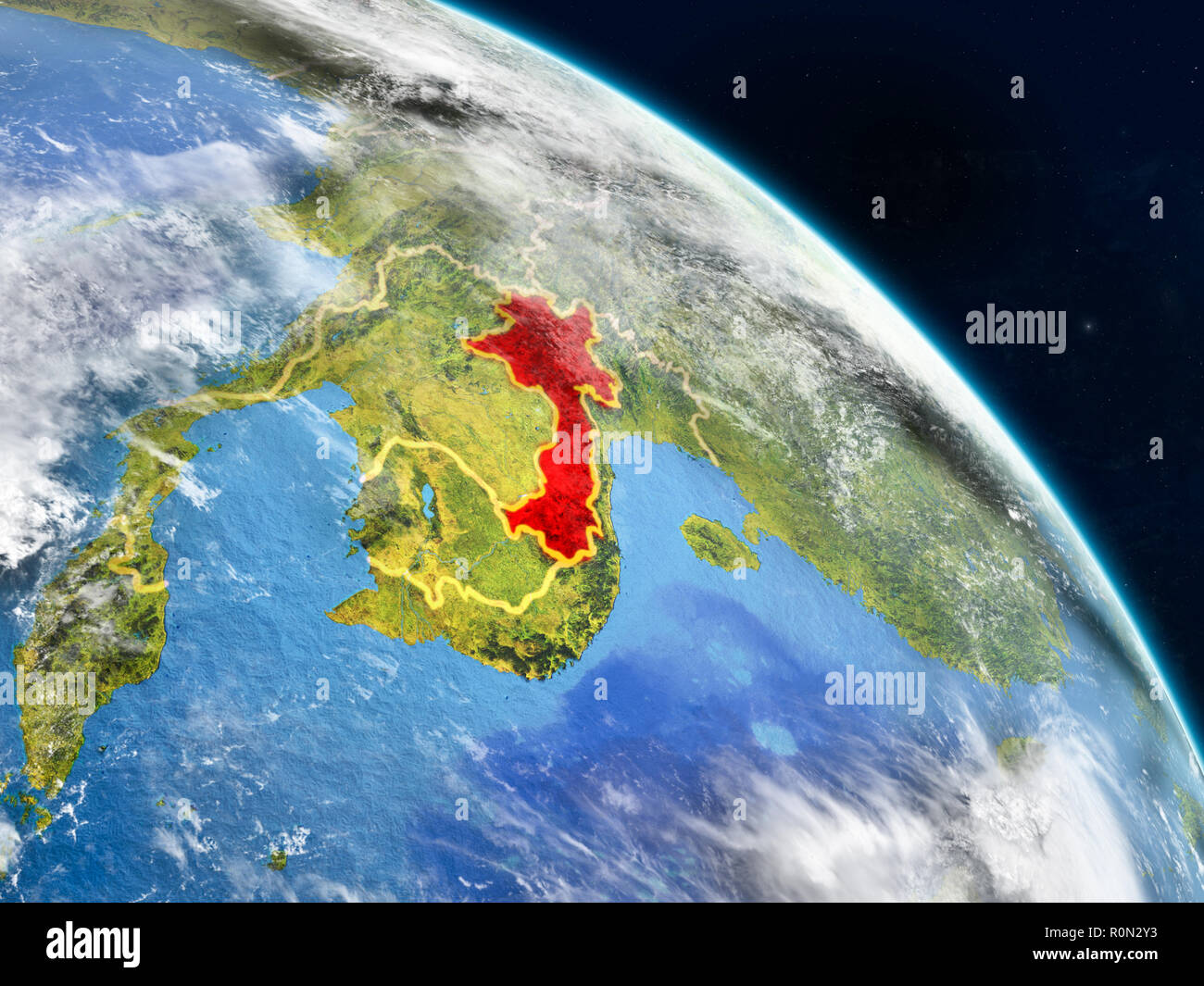 Laos from space on realistic model of planet Earth with country borders ...