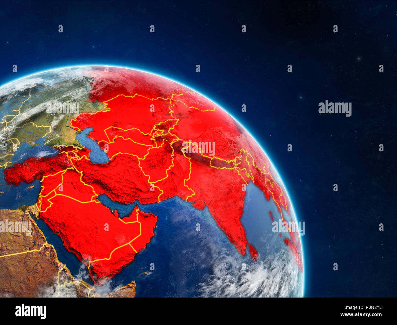 Asia from space on realistic model of planet Earth with country borders ...