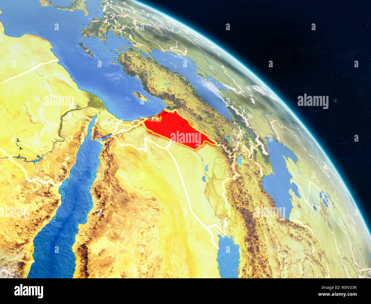 Syria from space on realistic model of planet Earth with country ...