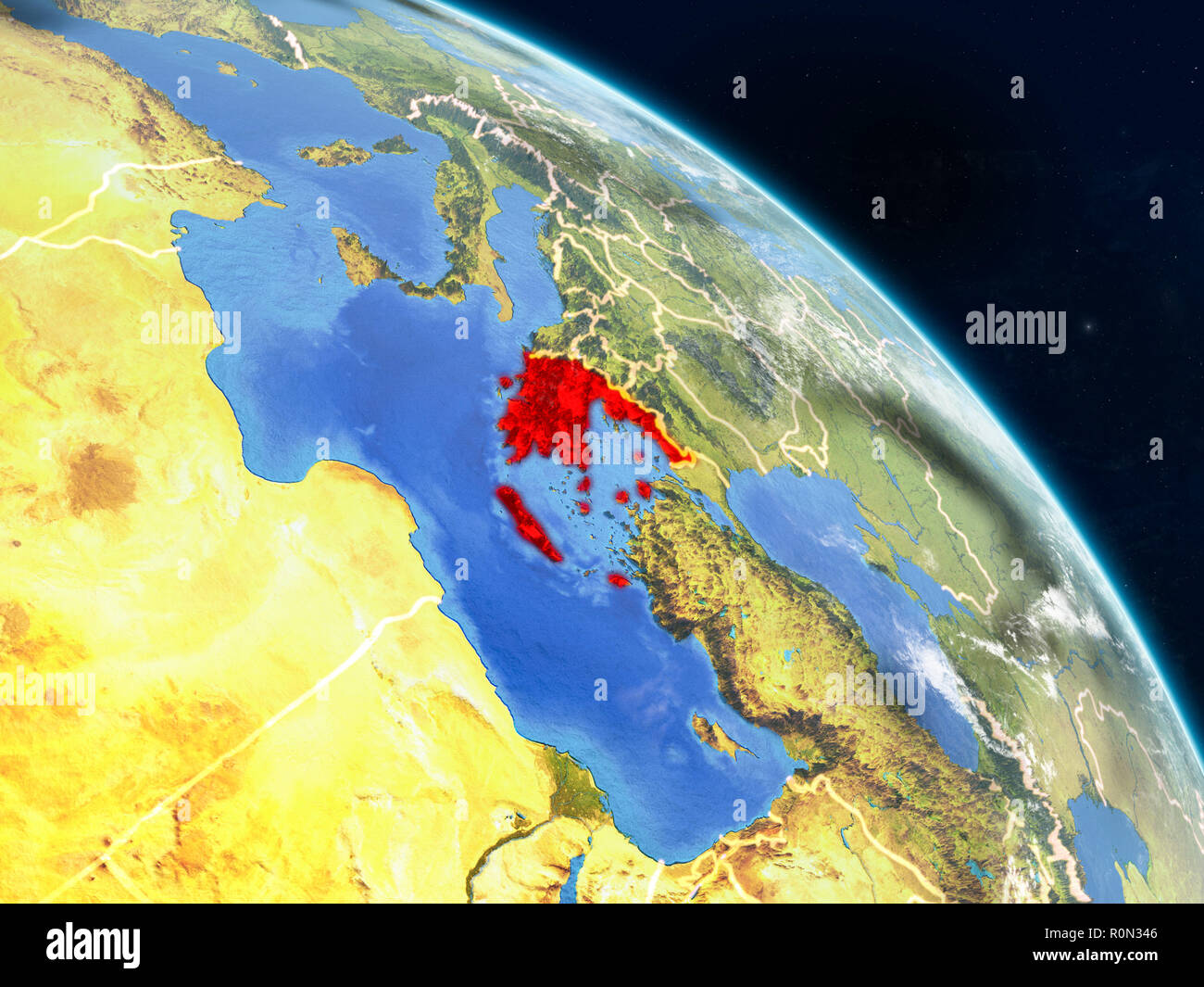 Greece from space on realistic model of planet Earth with country ...