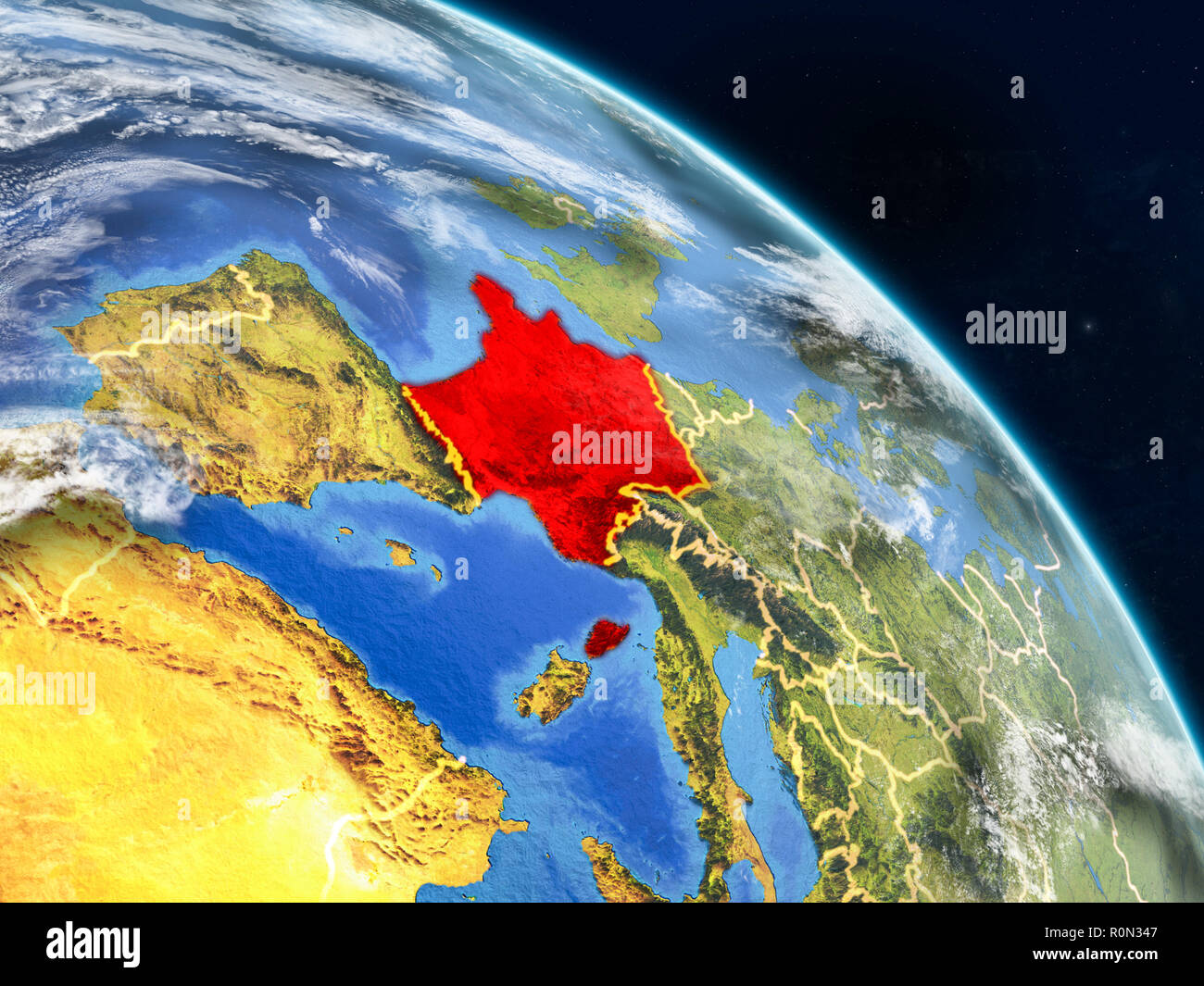 France from space on realistic model of planet Earth with country ...