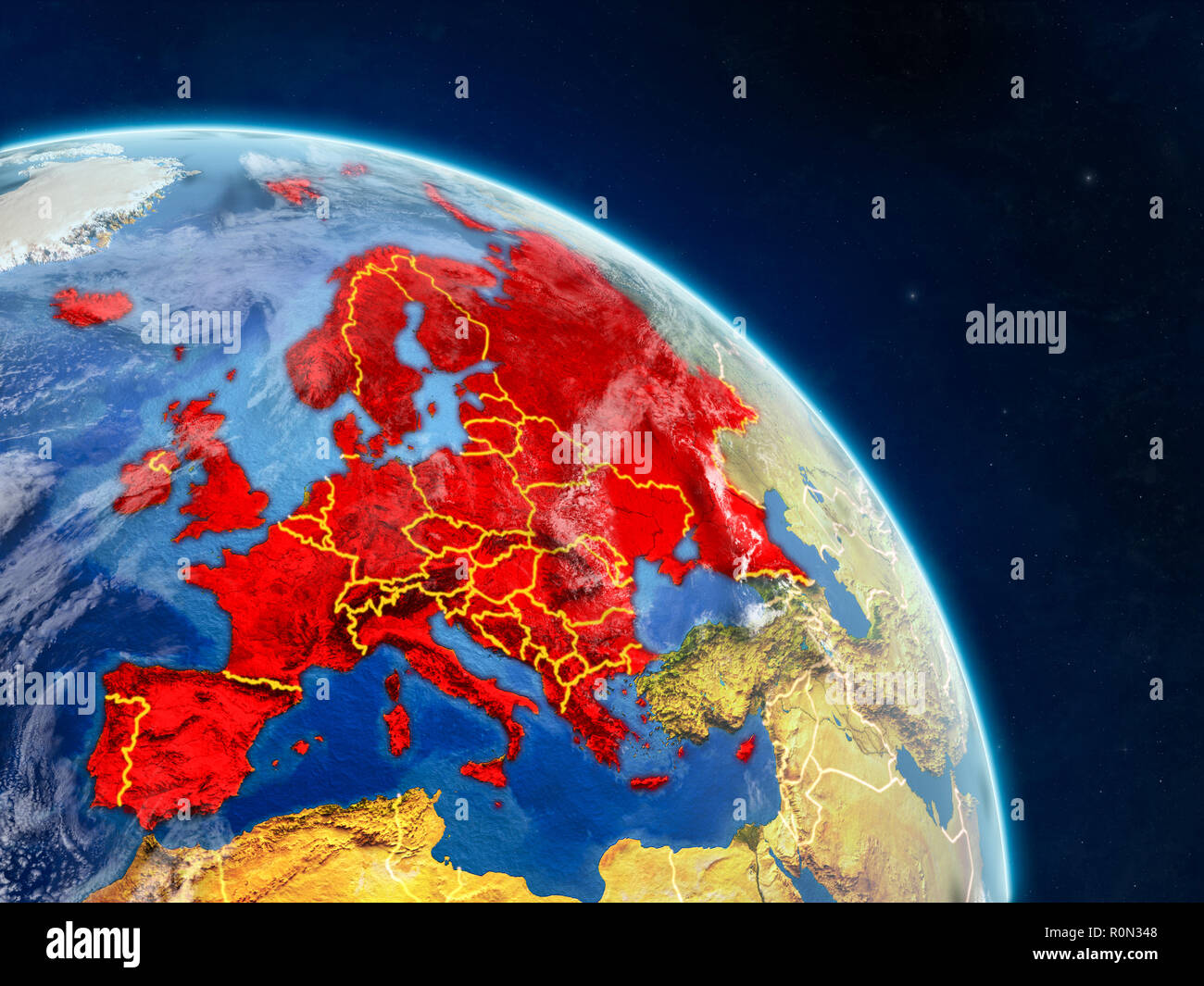 Europe from space on realistic model of planet Earth with country ...