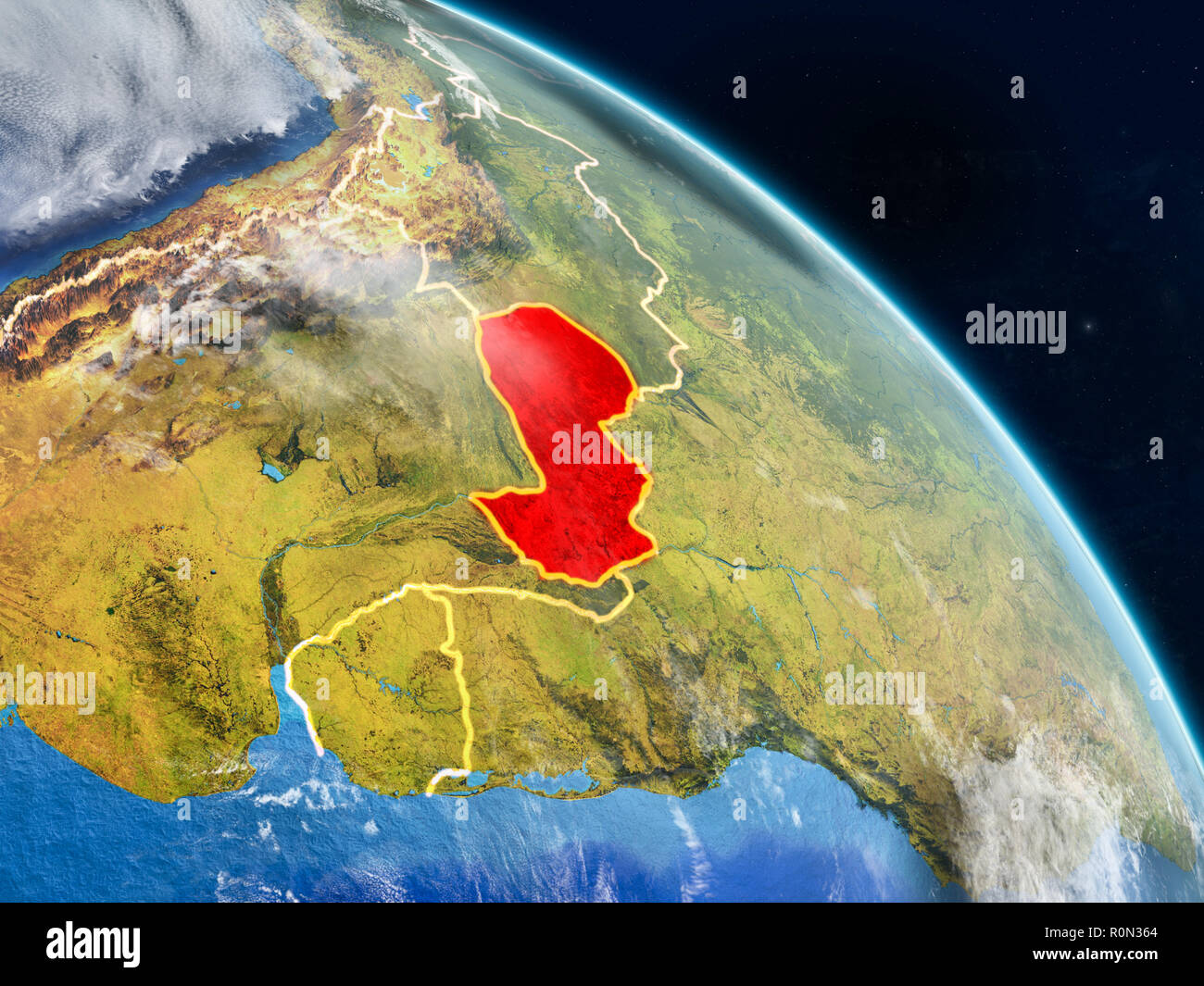 Paraguay from space on realistic model of planet Earth with country ...