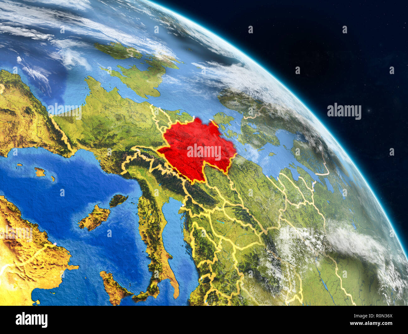 Germany from space on realistic model of planet Earth with country ...