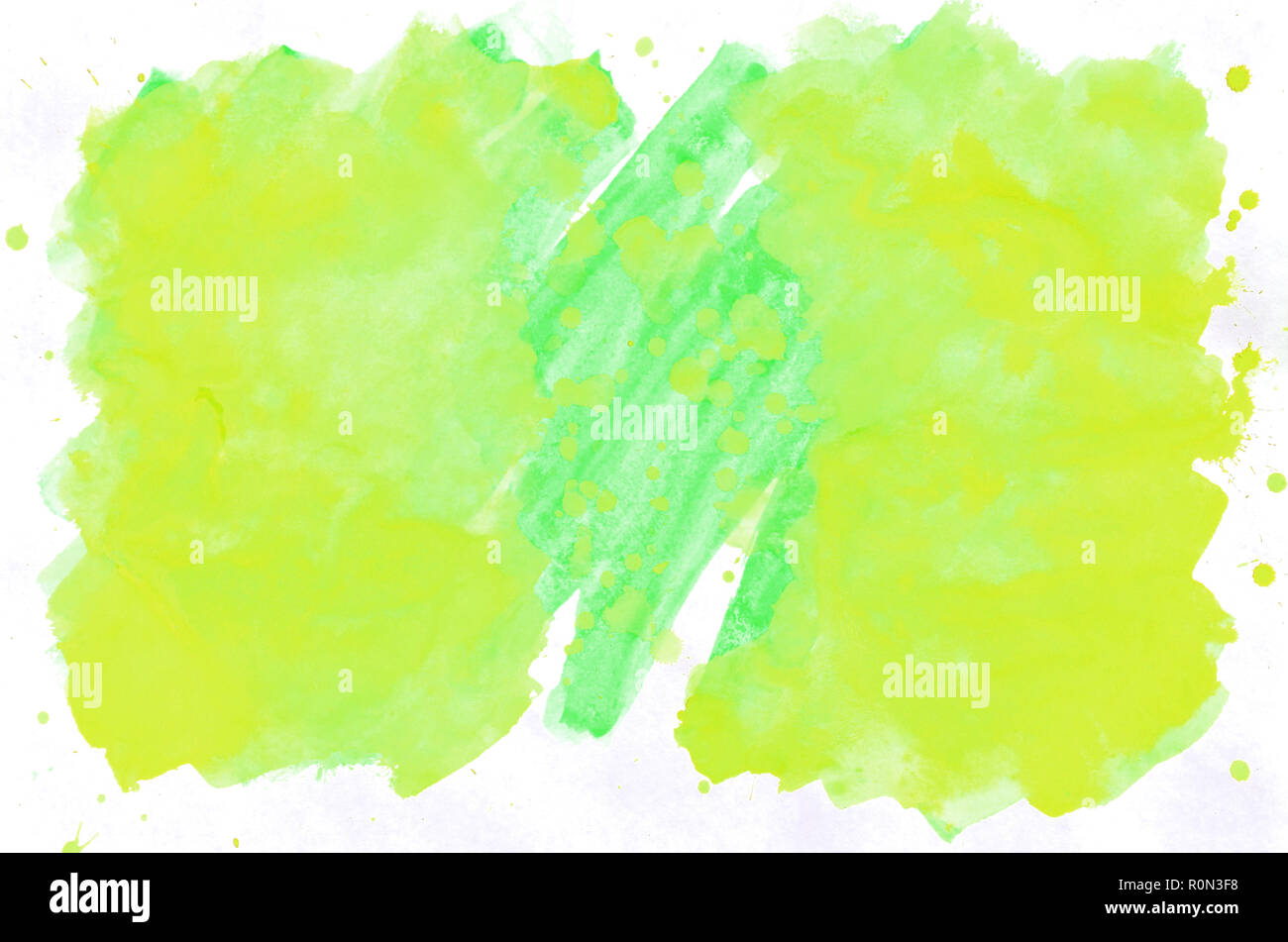 Colorful green and yellow watercolor wet brush paint liquid background ...