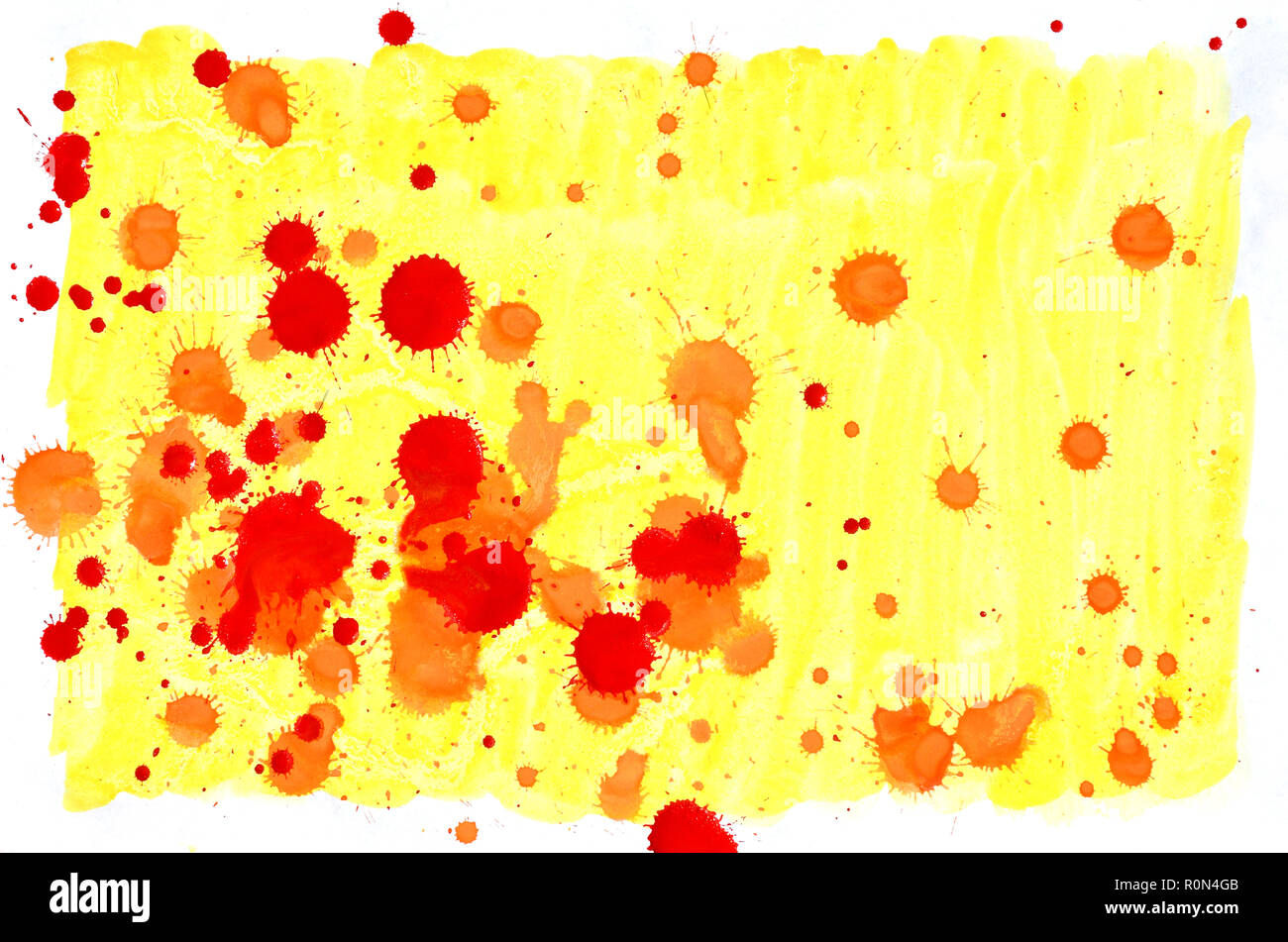 Colorful yellow, orange and red watercolor wet brush paint liquid ...
