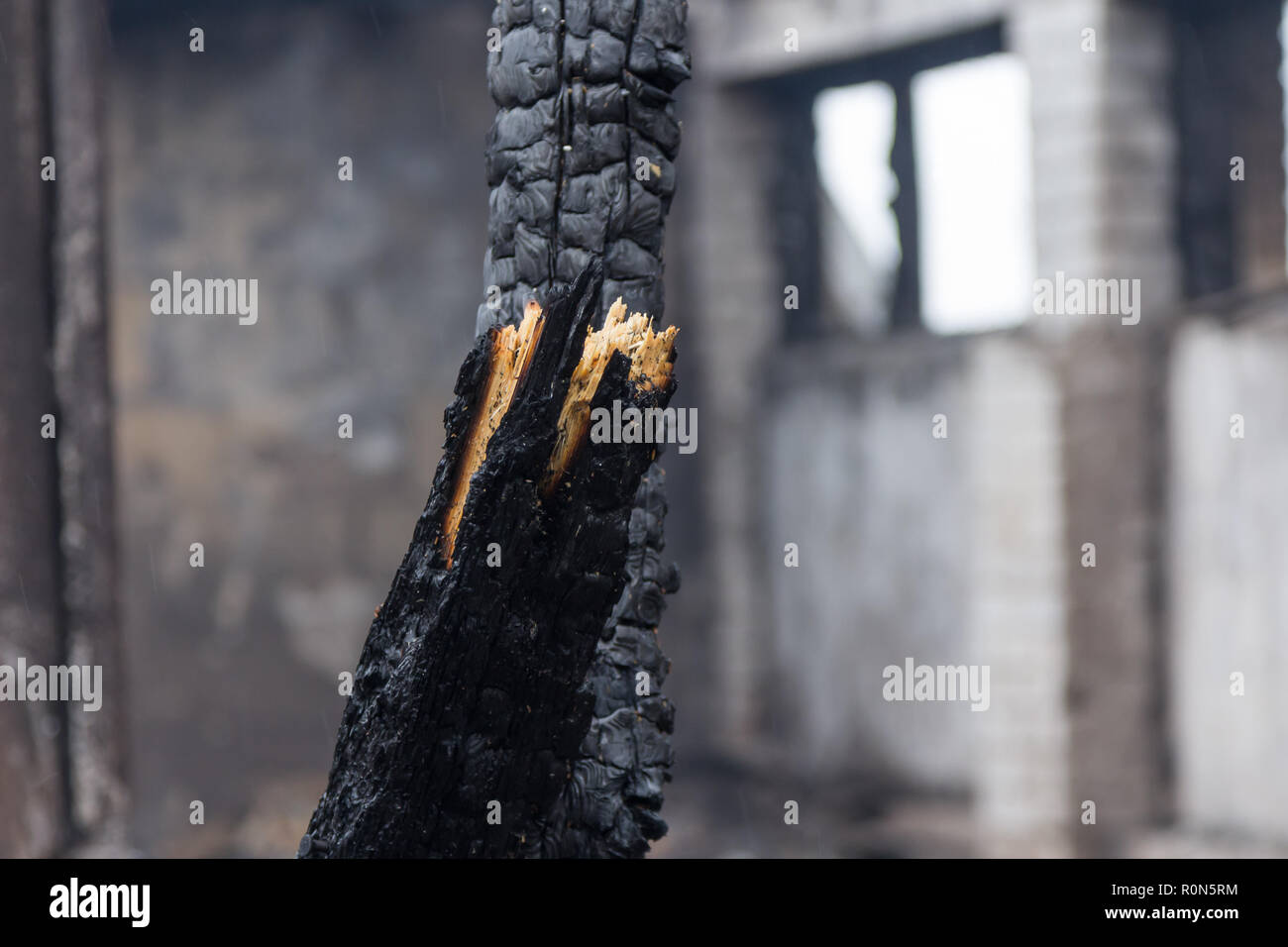 the ruins of a fully burned farm, disaster scene Stock Photo - Alamy