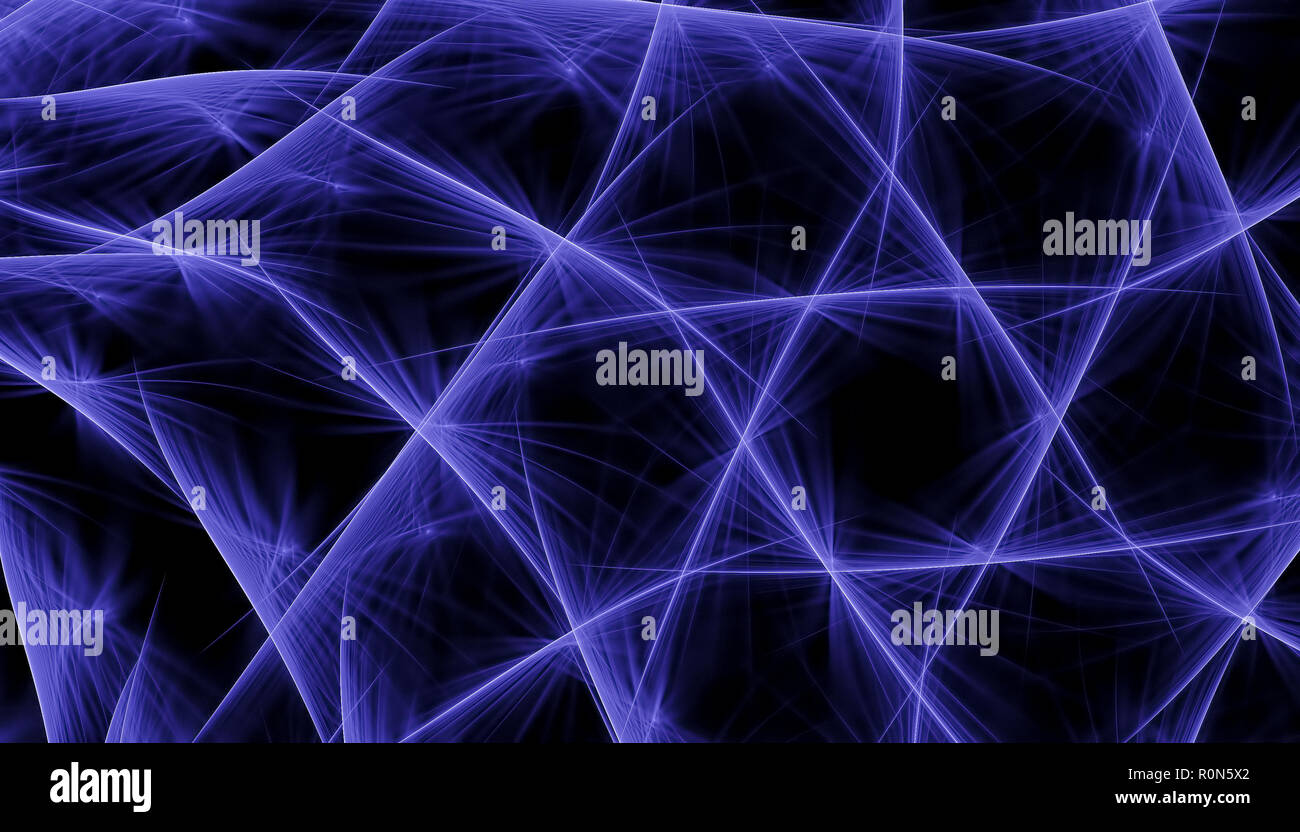 Beautiful blue background of glowing particles and lines with depth of ...