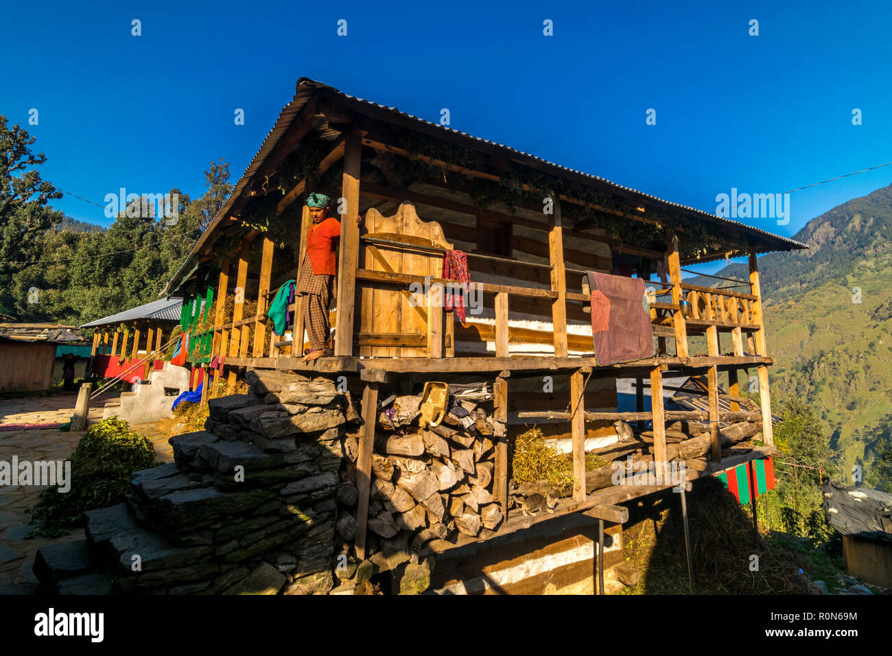 A Traditional Wooden House in Sankri Range, Uttrakhand, India Stock ...