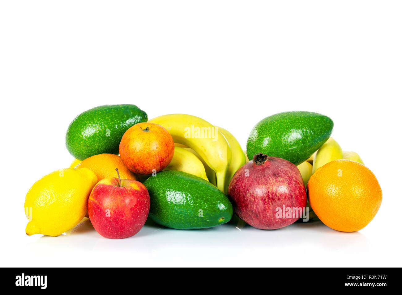 Healthy eating concept - group of various fruits isolated on a white ...